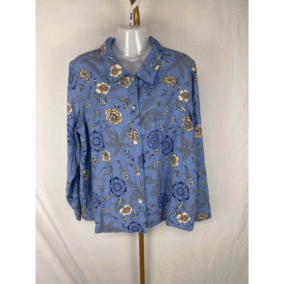 Appleseed's | Tops | Appleseeds Blue Floral Buttonup Shirt Size 6 7 ...